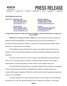 AM Best Affirms Credit Ratings of Barents Re Reinsurance Company, Inc ...